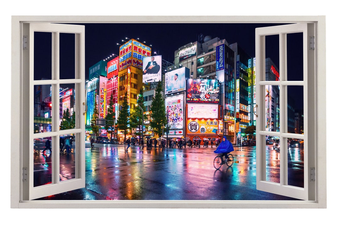 3D Fake Window View Japan Tokyo City at Night Wall Sticker Mural Art ...
