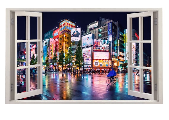 3D Fake Window View Japan Tokyo City at Night Wall Sticker | Etsy