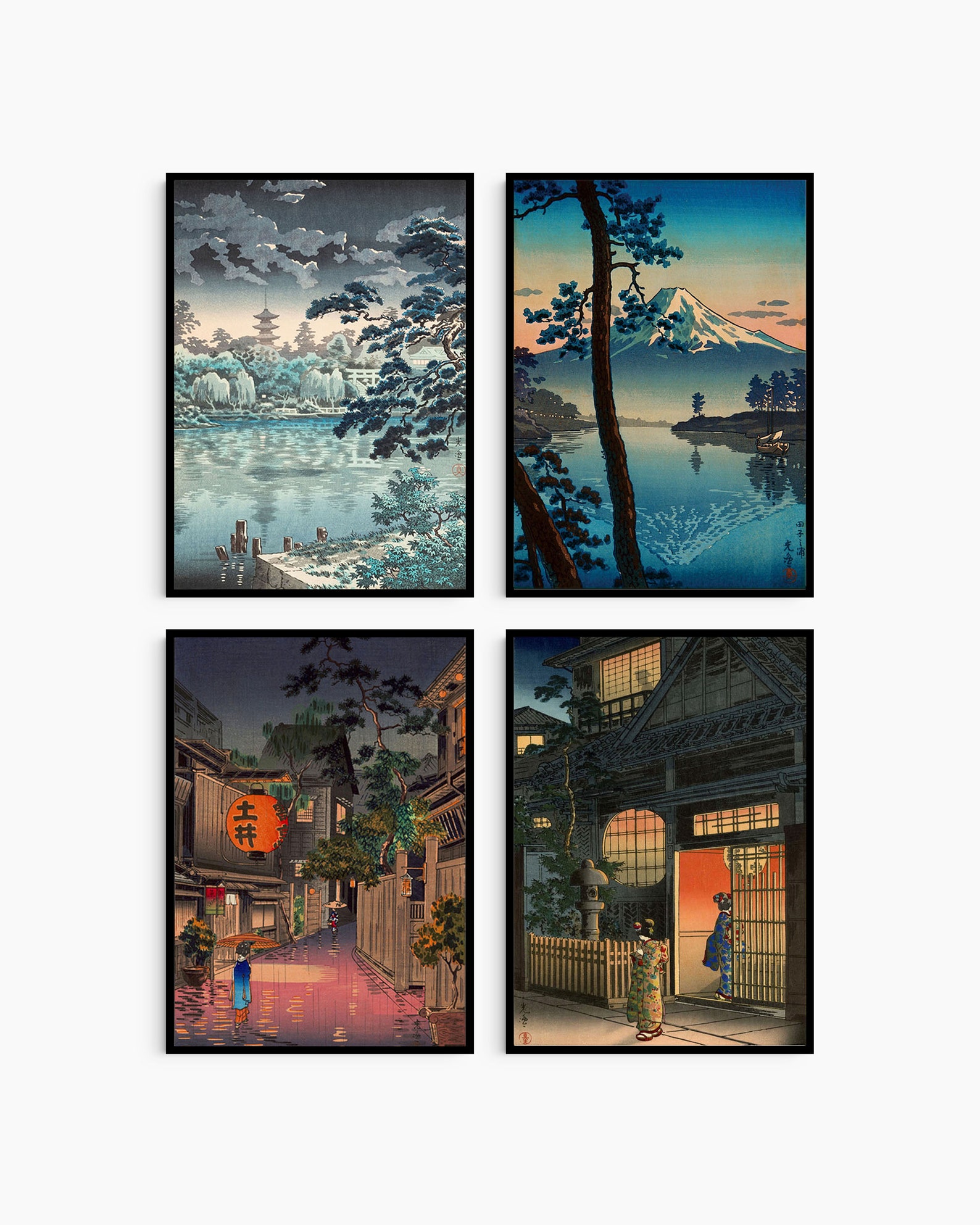 Japanese Vintage Style Art Set of 4 Poster Prints Koitsu Tsuchiya ...