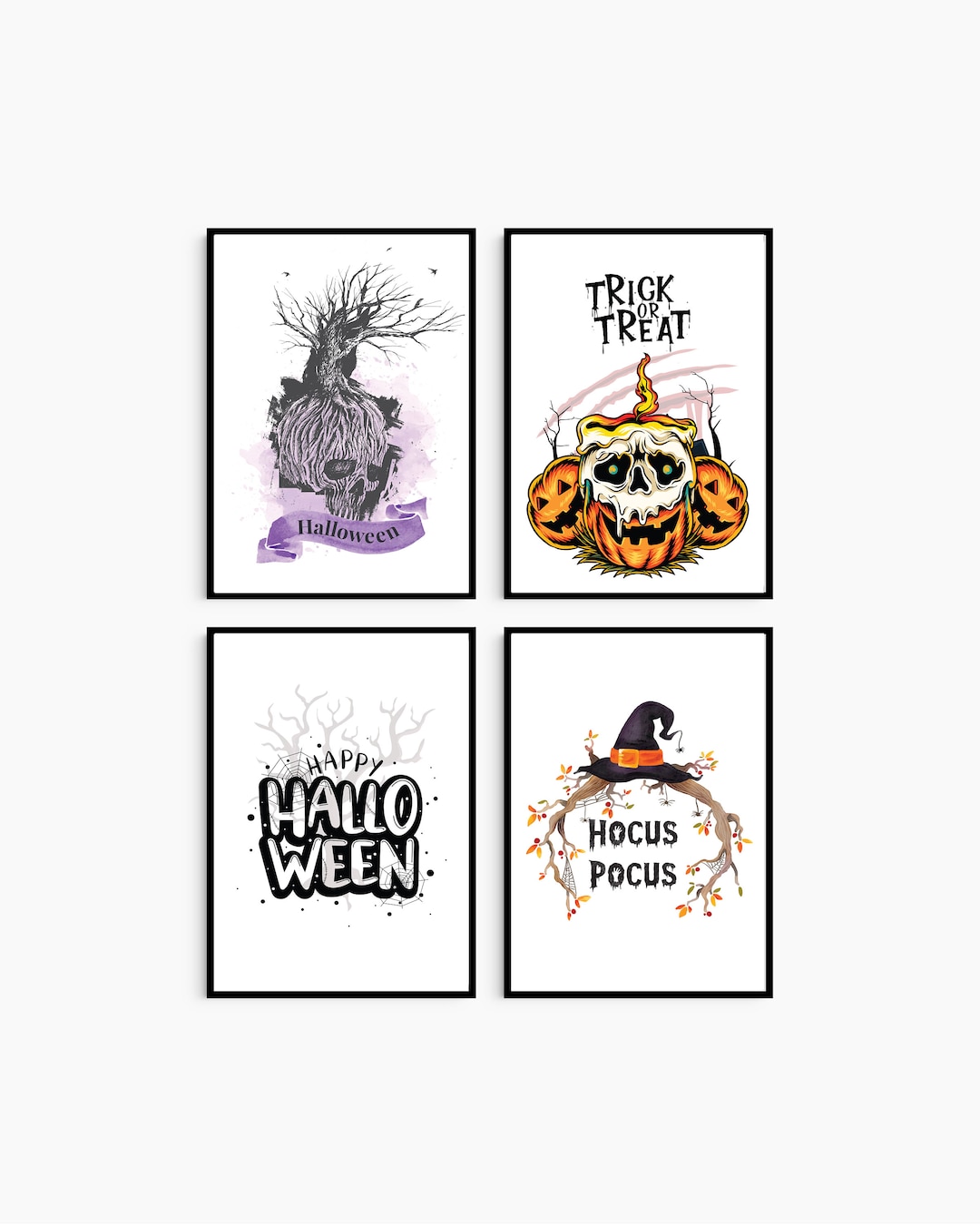Halloween Art Set of 4 Unframed Poster Prints Halloween Wall - Etsy