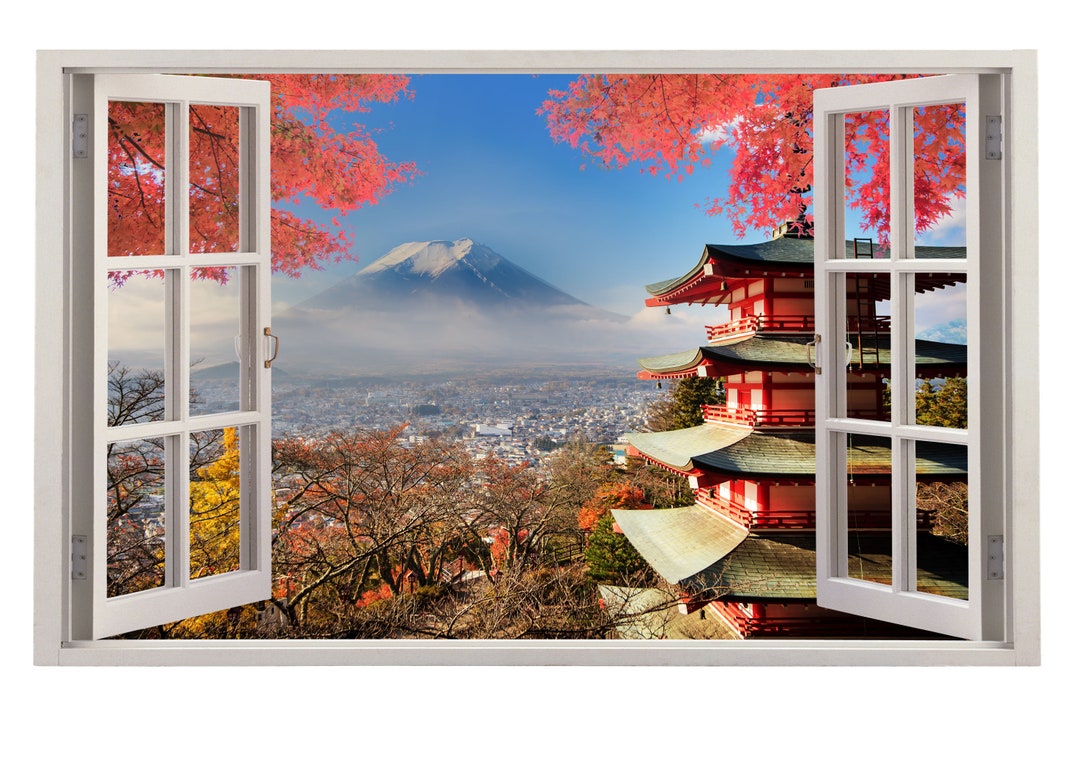 3D Fake Window View Japan Mount Fuji Wall Sticker Mural Art Decal for ...