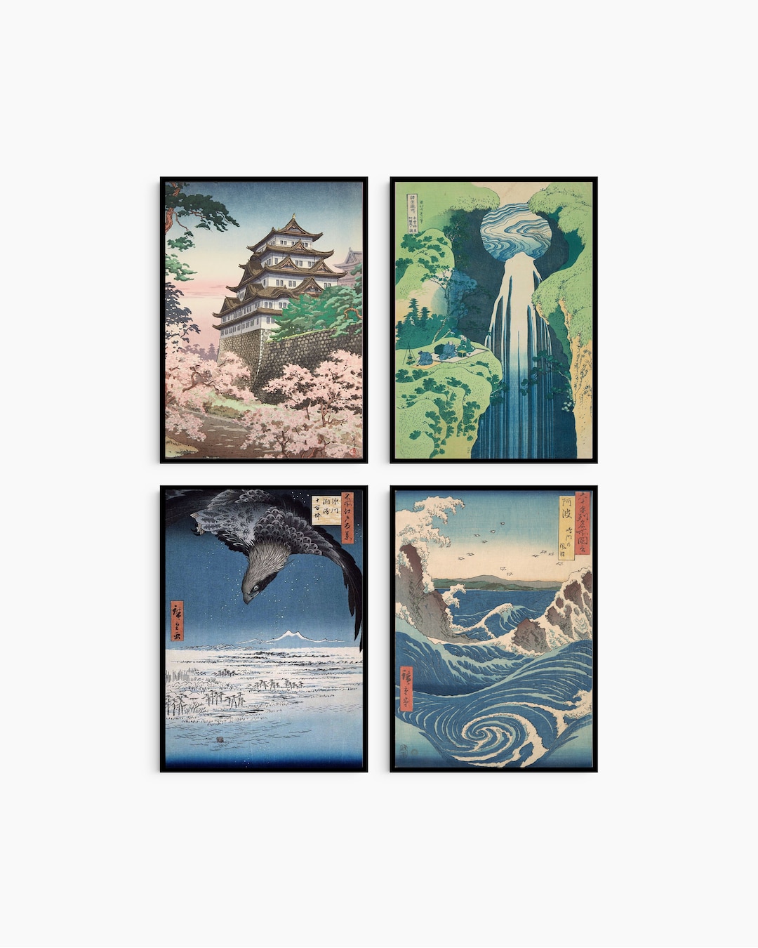 Japanese Vintage Style Art Set of 4 Ukiyo-e Poster Prints Watercolour ...
