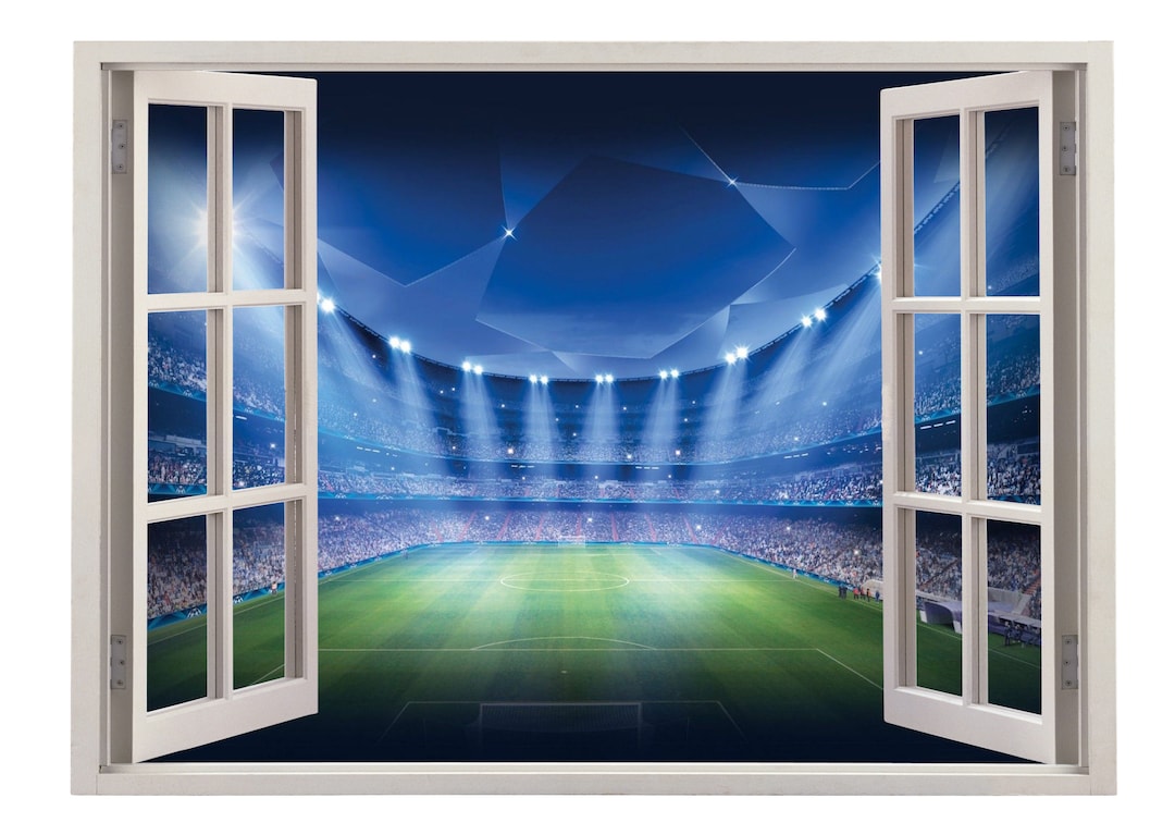 Kids 3D Fake Window View Football Stadium Wall Sticker Mural for Kids ...