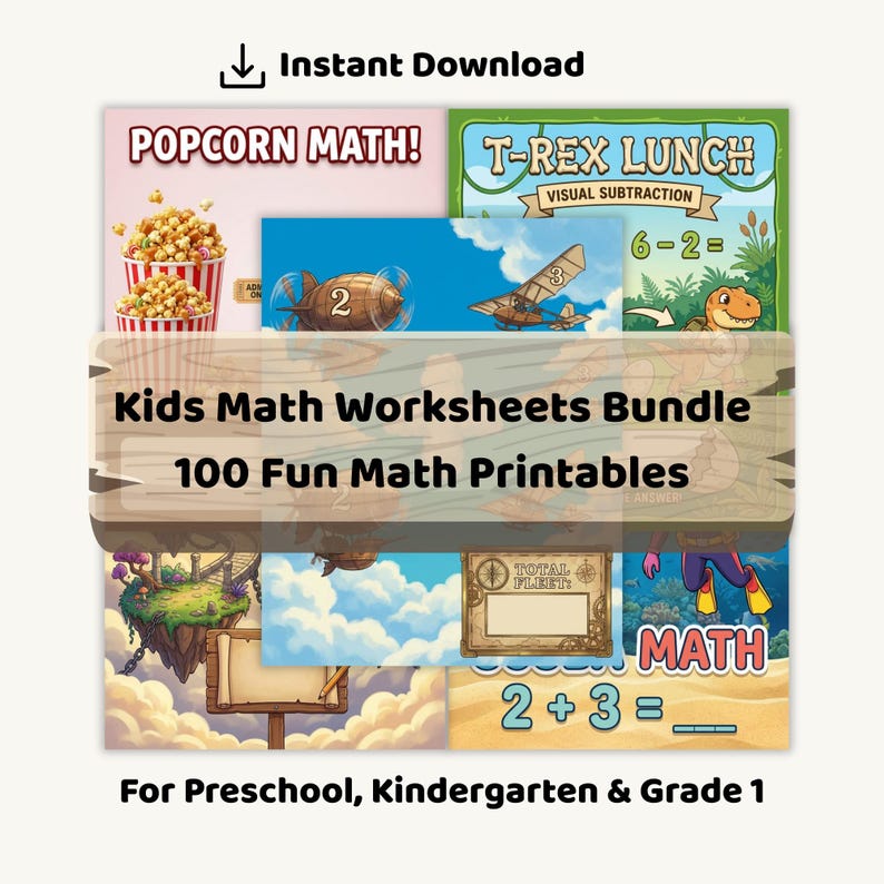 Kids Math Worksheets Bundle, 100 Addition Subtraction Printables for ...