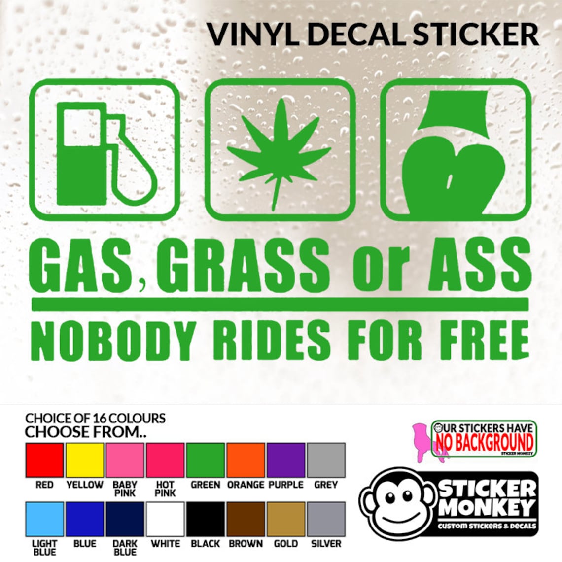 Gas Grass Or Ass Nobody Rides For Free Vinyl Sticker With Etsy