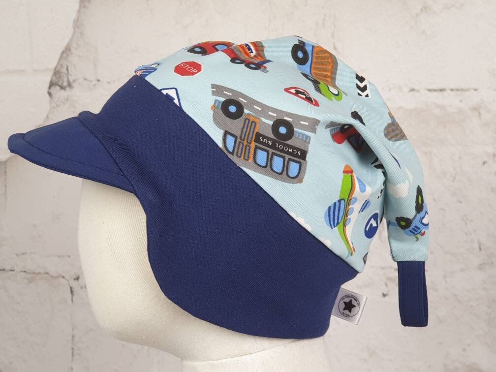Tip Hat Cars Blue Hat for boys with vehicles Ear Hat Light | Etsy