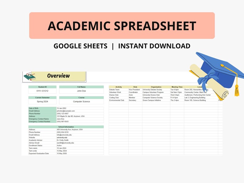 Ultimate Academic Spreadsheet - Google Sheets - Etsy