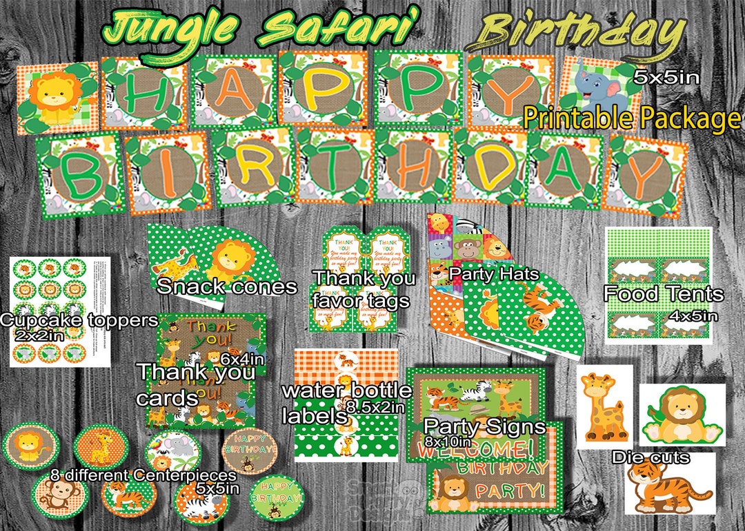 Jungle Safari Birthday Bundle Printable Jungle 1st Birthday Free Safari ...