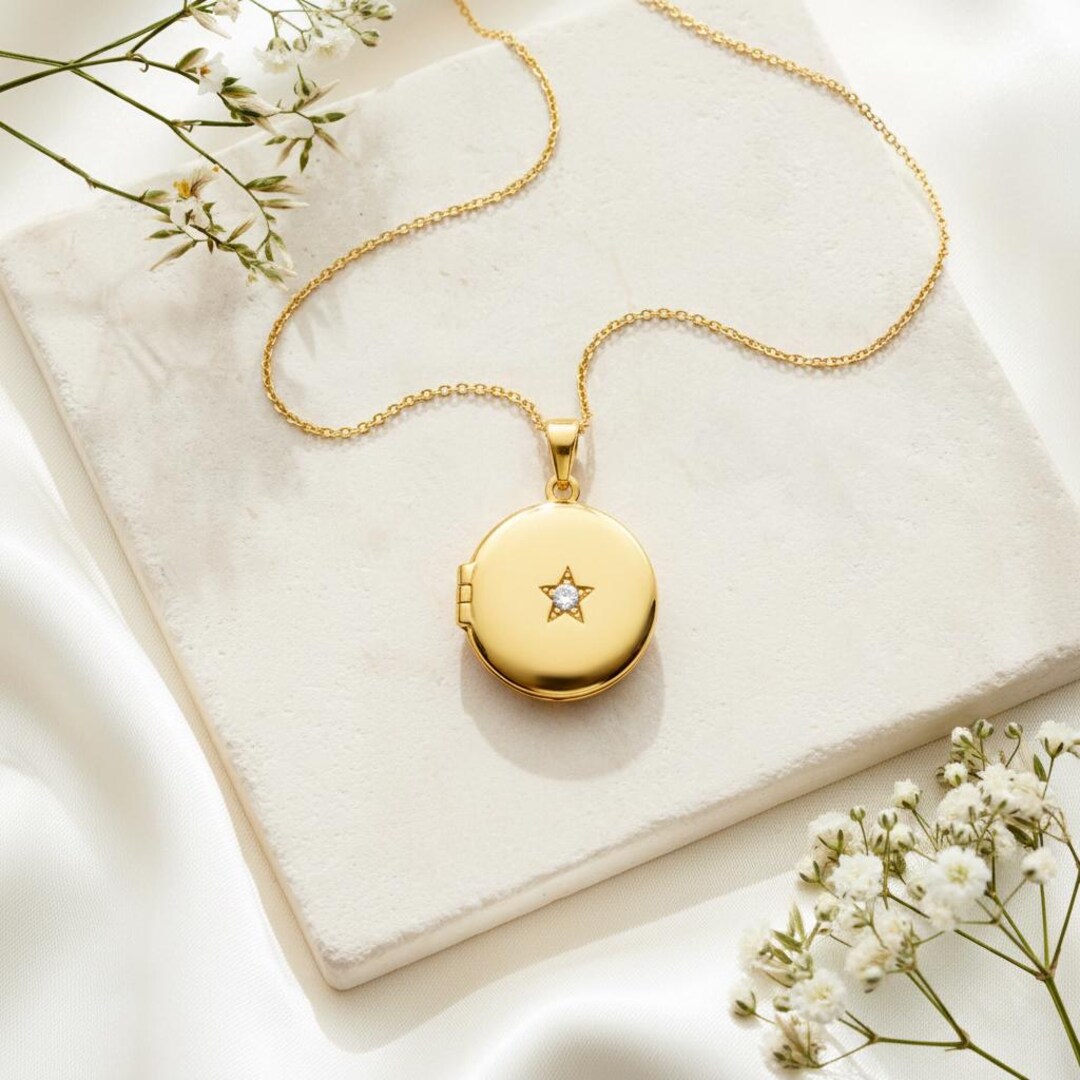 Gold Star Handwriting Locket • Photo Memorial Jewellery • Personalised ...