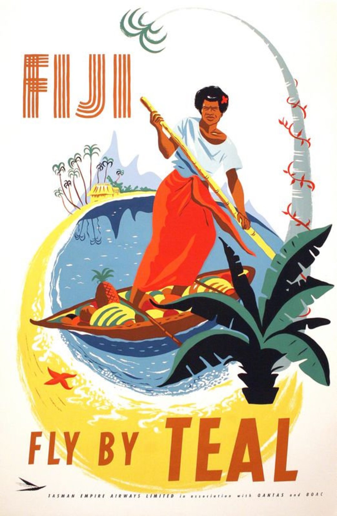 Vintage Teal Airlines Flights to Fiji Airline Poster Print A3/A4 - Etsy