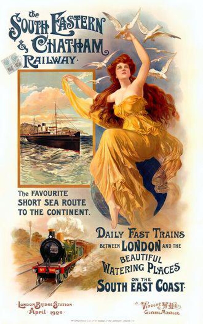 Vintage SECR London Bridge to Kent Coast Railway Poster Print A3/A4 - Etsy