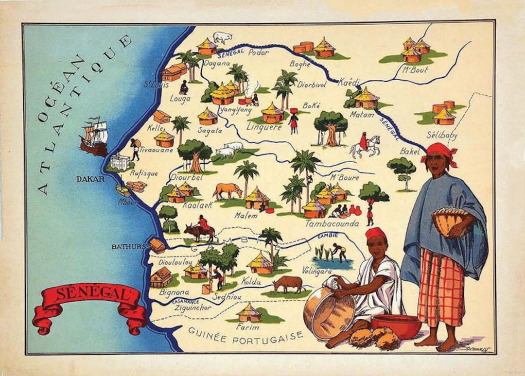 Vintage Map of Senegal Tourism Poster Print A3/A4 - Etsy