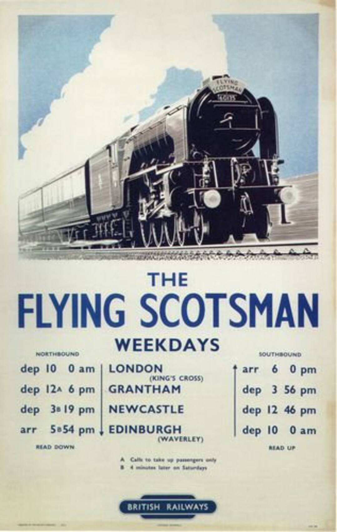 Vintage British Railways Flying Scotsman Timetable Railway Poster A4/A3 ...