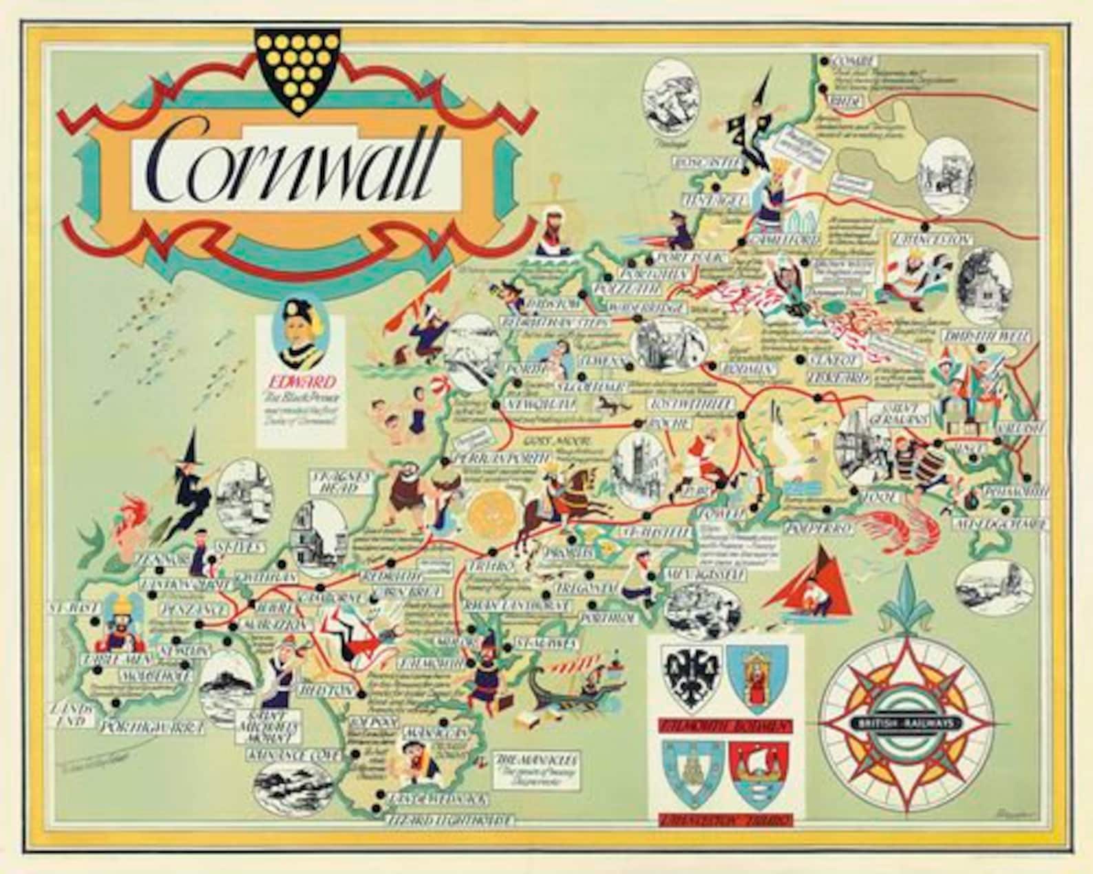 Vintage British Rail Map of Cornwall Railway Poster A3/A4 - Etsy