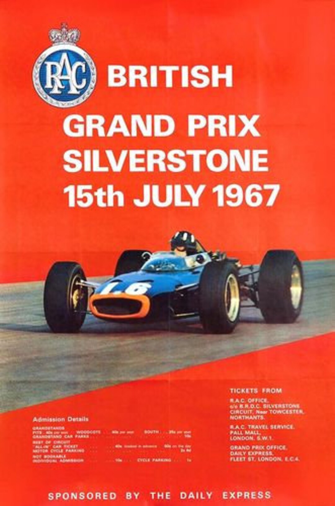 Vintage 1967 British Grand Prix Silverstone Motor Racing Poster A3/A4 ...