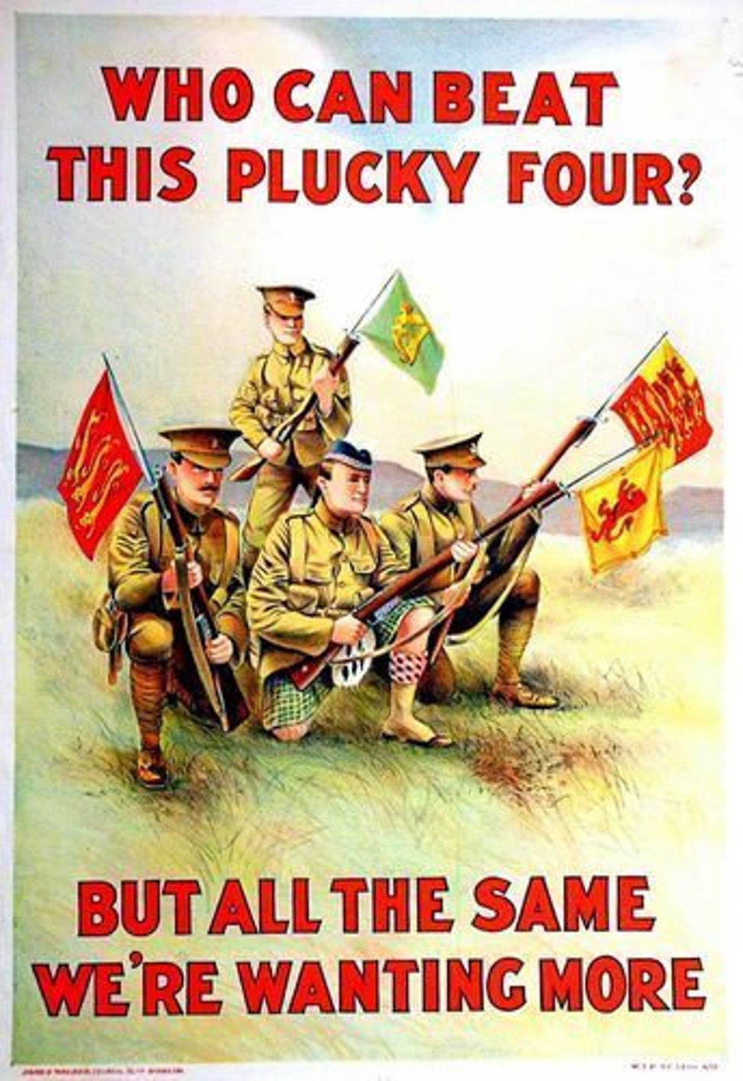 Vintage World War 1 British Army Plucky Four Recruitment Poster Print ...