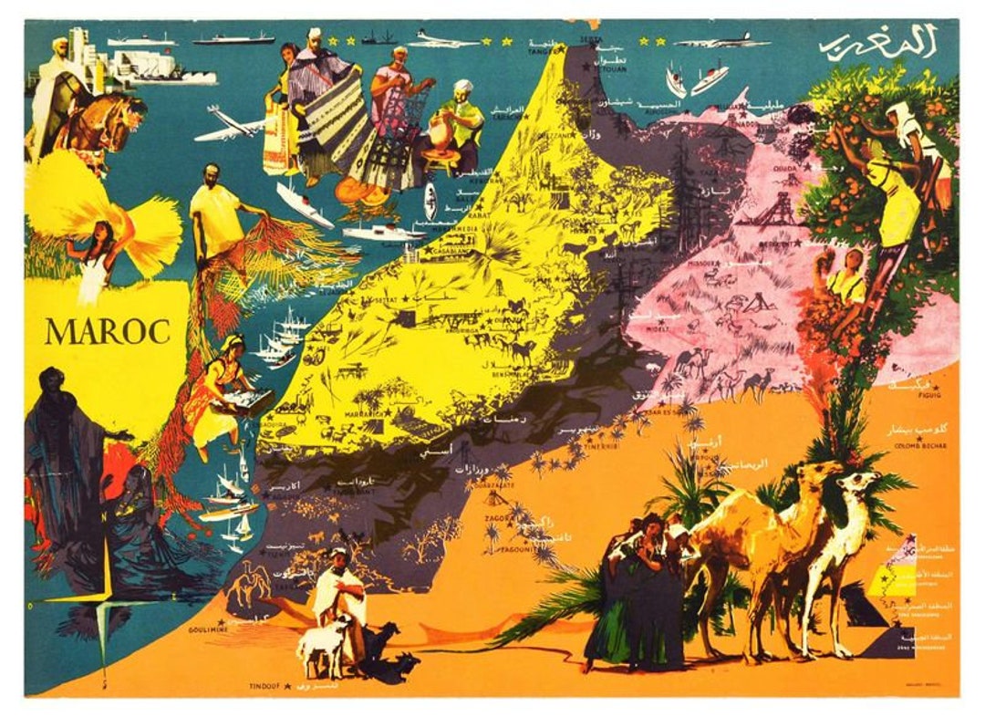 Vintage Morocco Map Tourism Poster Print A3/A4 - Etsy