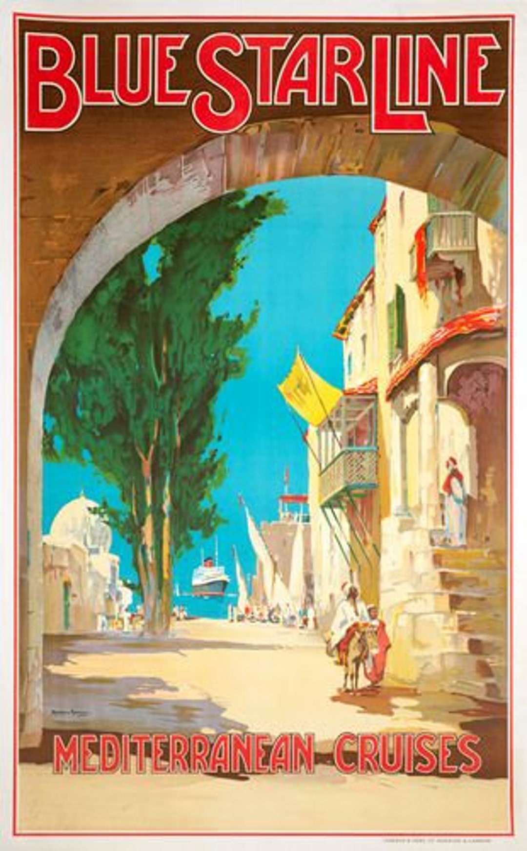 Vintage Blue Star Lines Mediterranean Cruise Tourism Poster A3/A4 - Etsy