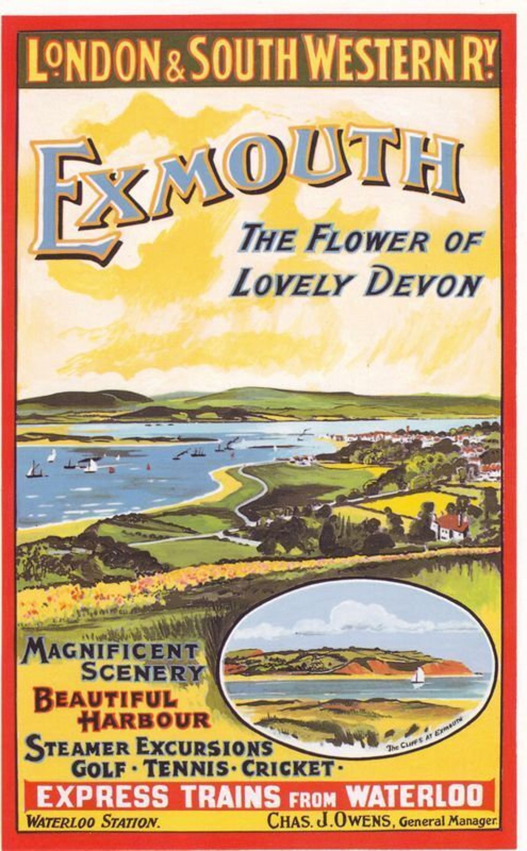1900's Lsw Railway Exmouth Travel Poster A3 / A2 Print - Etsy