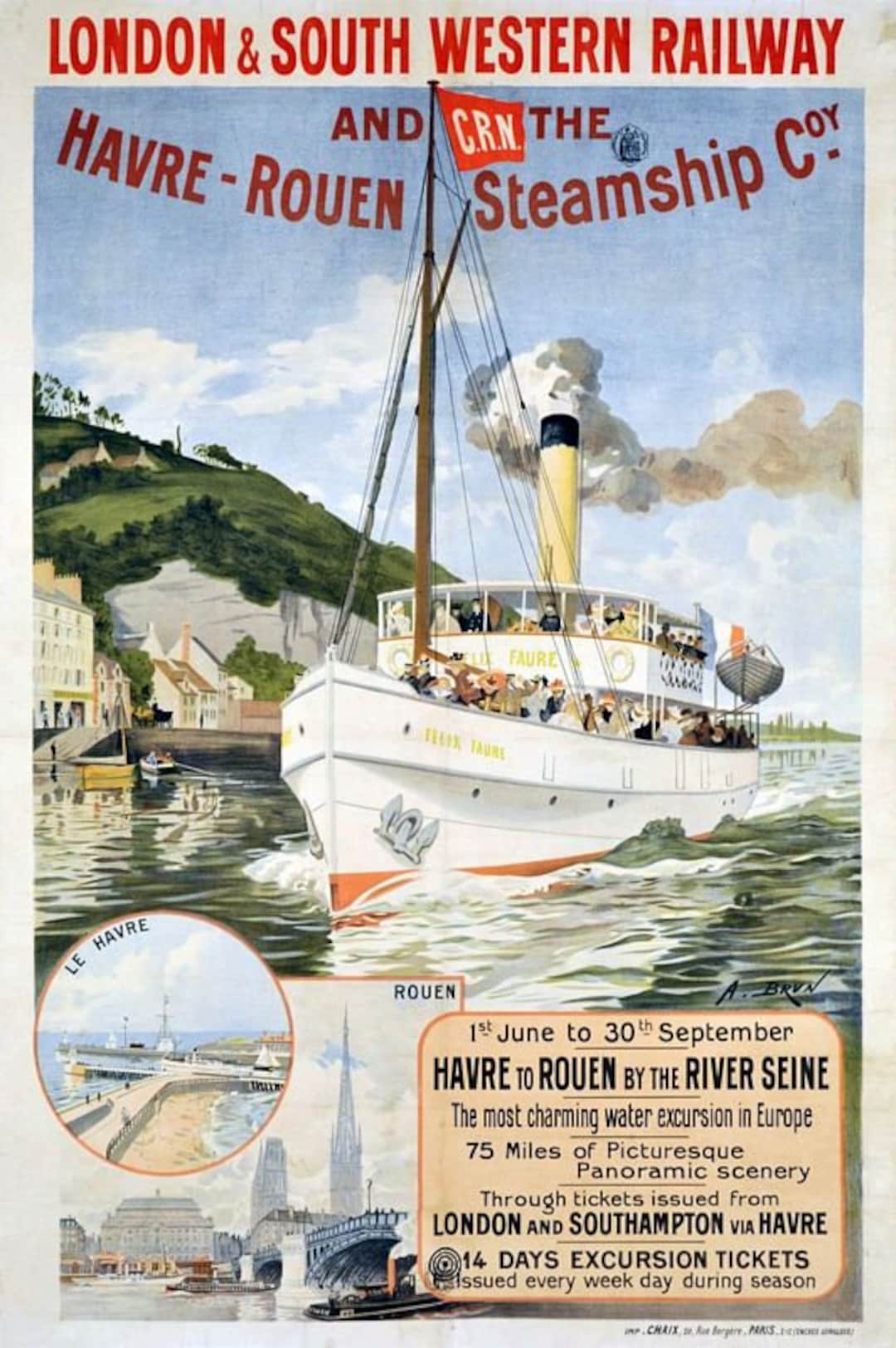 Vintage LSWR Steamship to Le Havre Railway Poster Print A3/A4 - Etsy