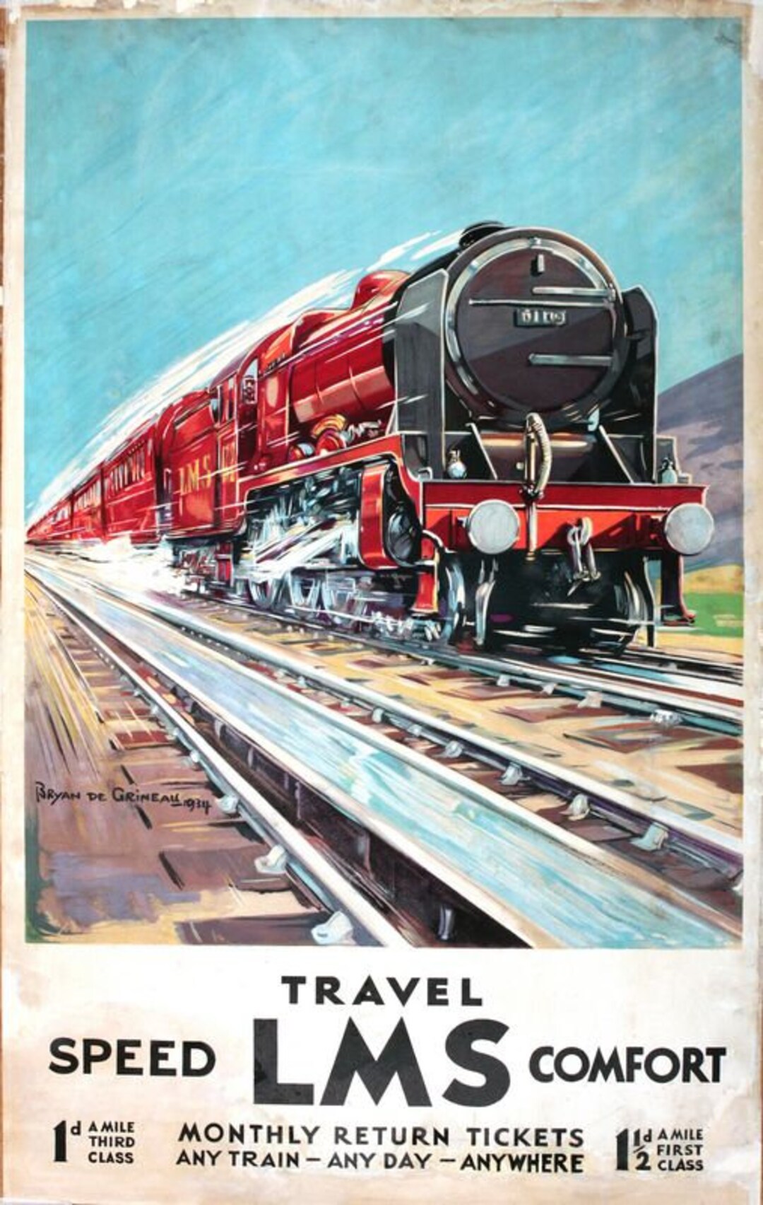Vintage LMS Speed and Comfort Railway Poster Print A3/A4 - Etsy