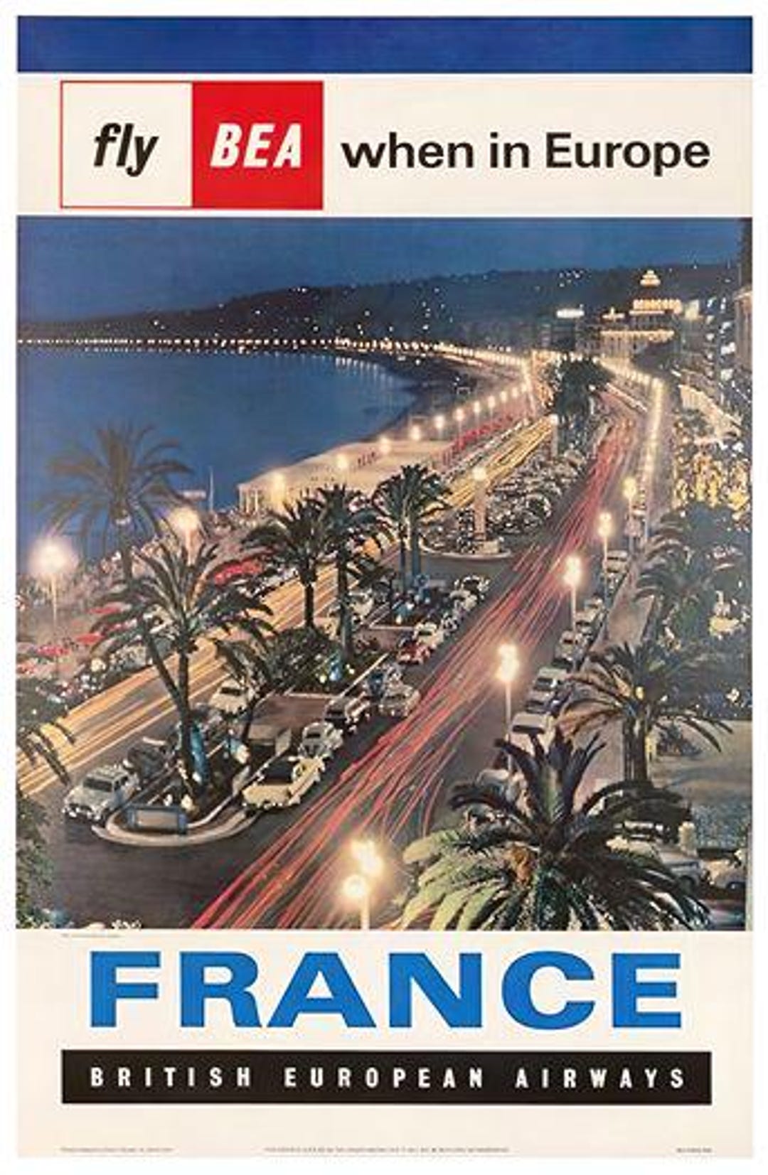 Vintage BEA Flights to France Poster Print A3/A4 - Etsy