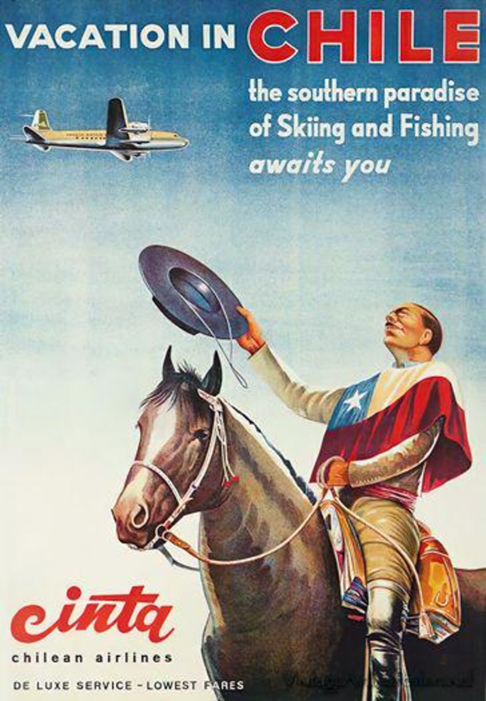 Vintage Chilean Airlines Poster Print A3/A4 - Etsy