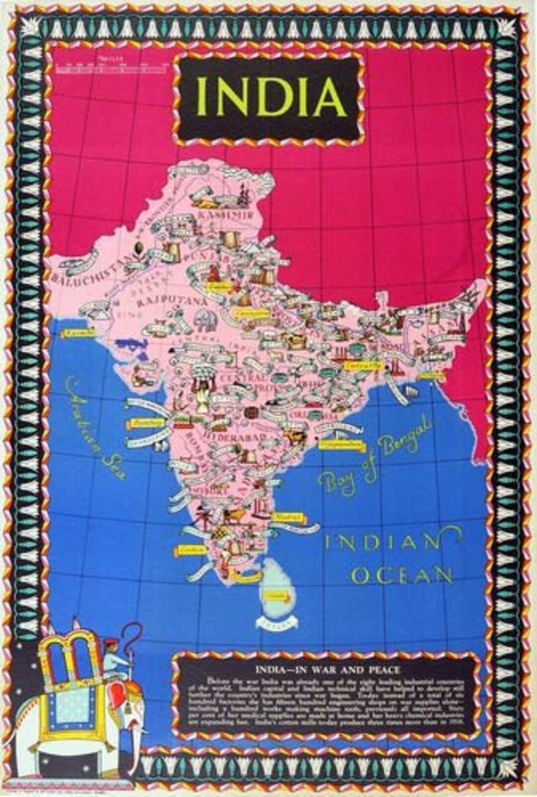 Vintage Map of India During the British Empire Tourism Poster A3/A4 ...