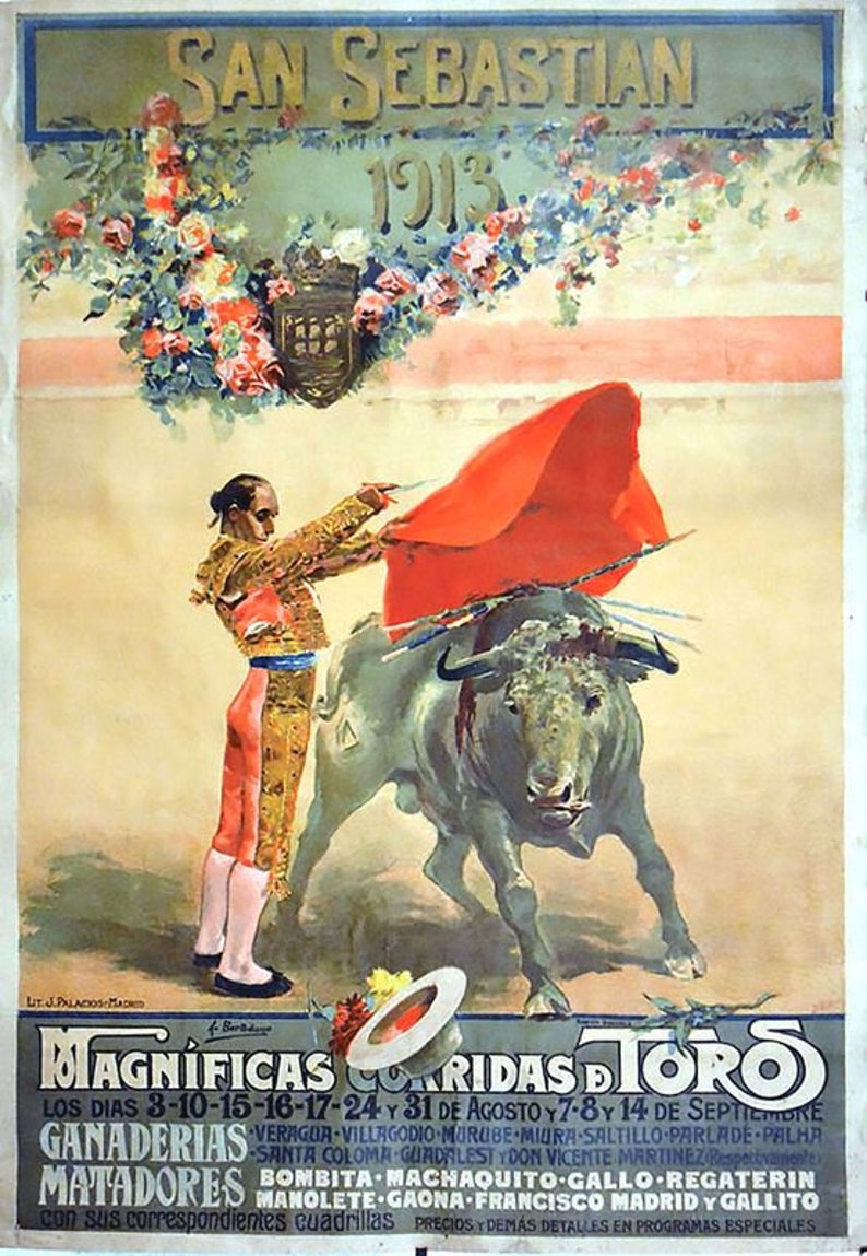 Vintage San Sebastian Espagne Tauromachie Tourisme Affiche Imprimer A3/A4 - Etsy France