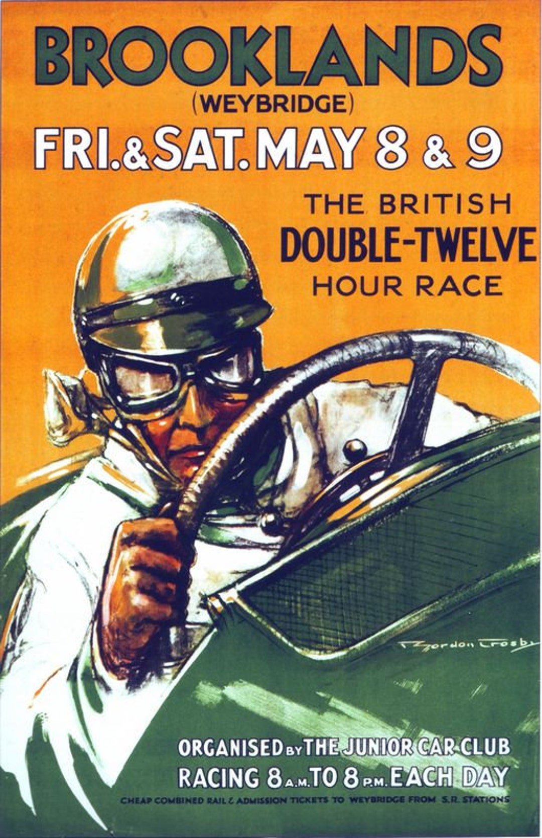 Vintage Brooklands British Double Twelve Hour Race Motor Racing Poster ...