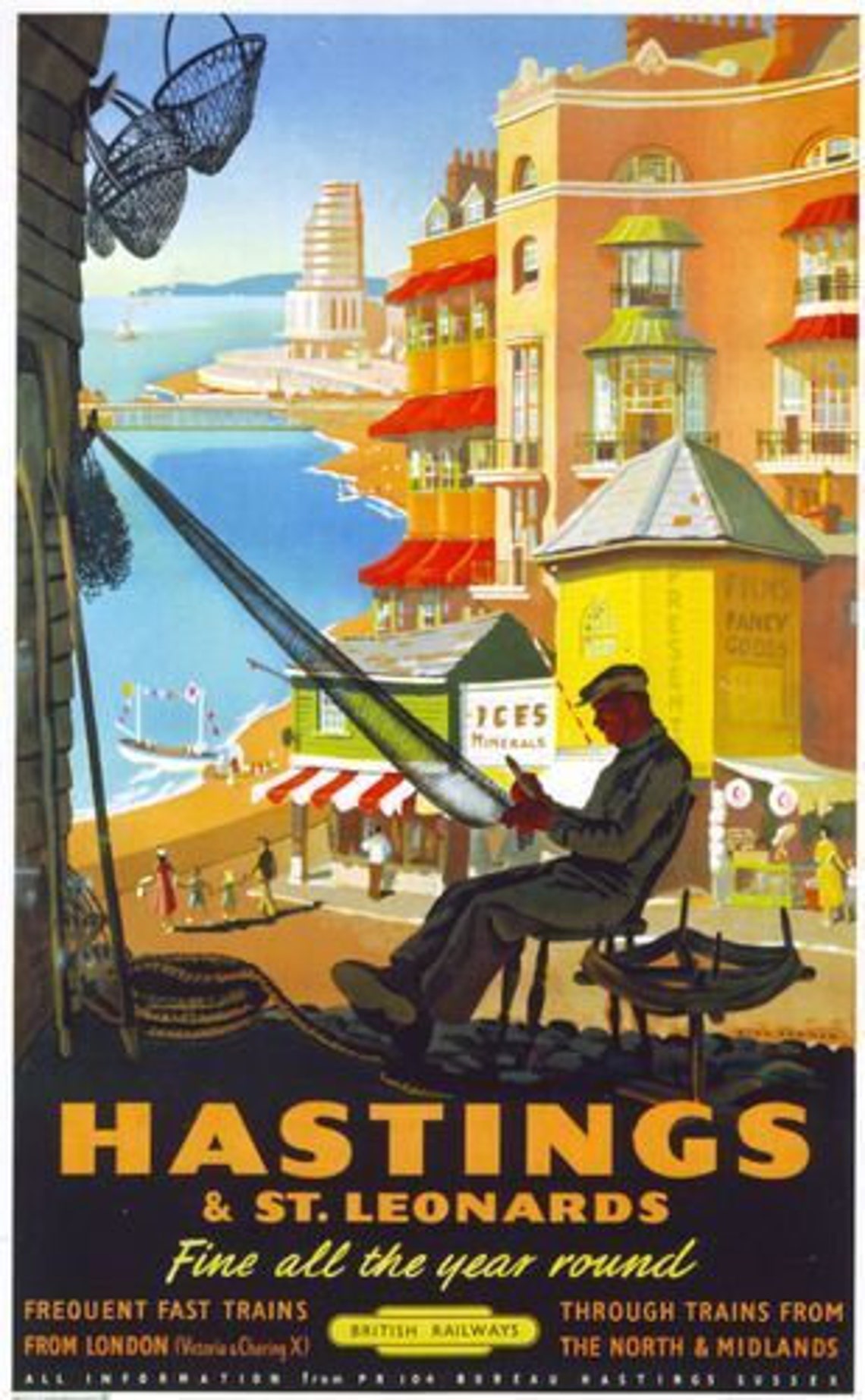 1950's British Rail Hastings Railway Poster Print A3/a4 - Etsy