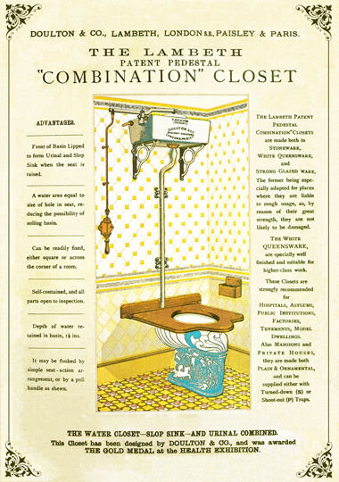 19th C. Victorian Doulton Toilet Water Closet Advertisement A3 Poster ...