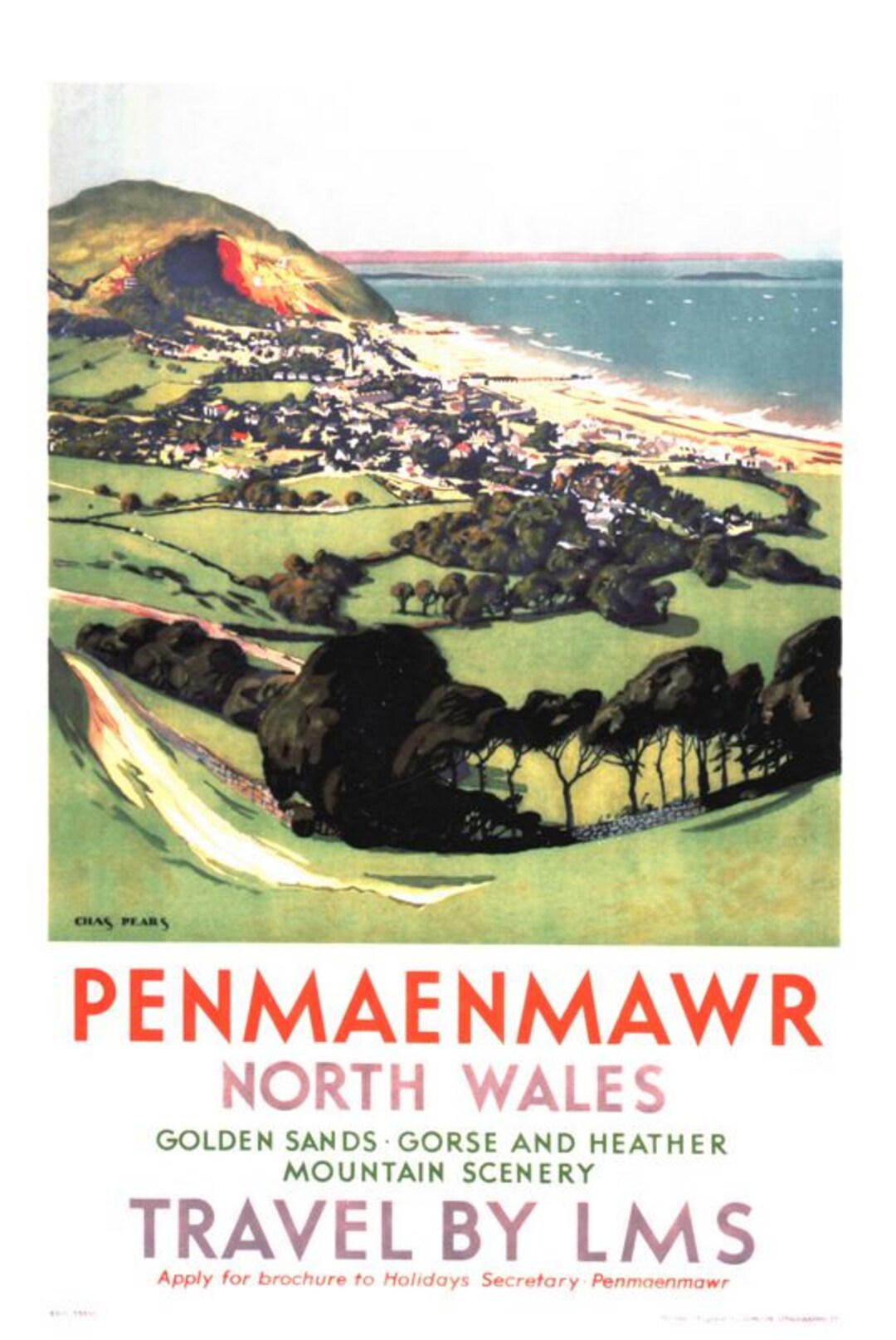 Affiche vintage LMS Penmaenmawr du chemin de fer du nord du Pays de ...