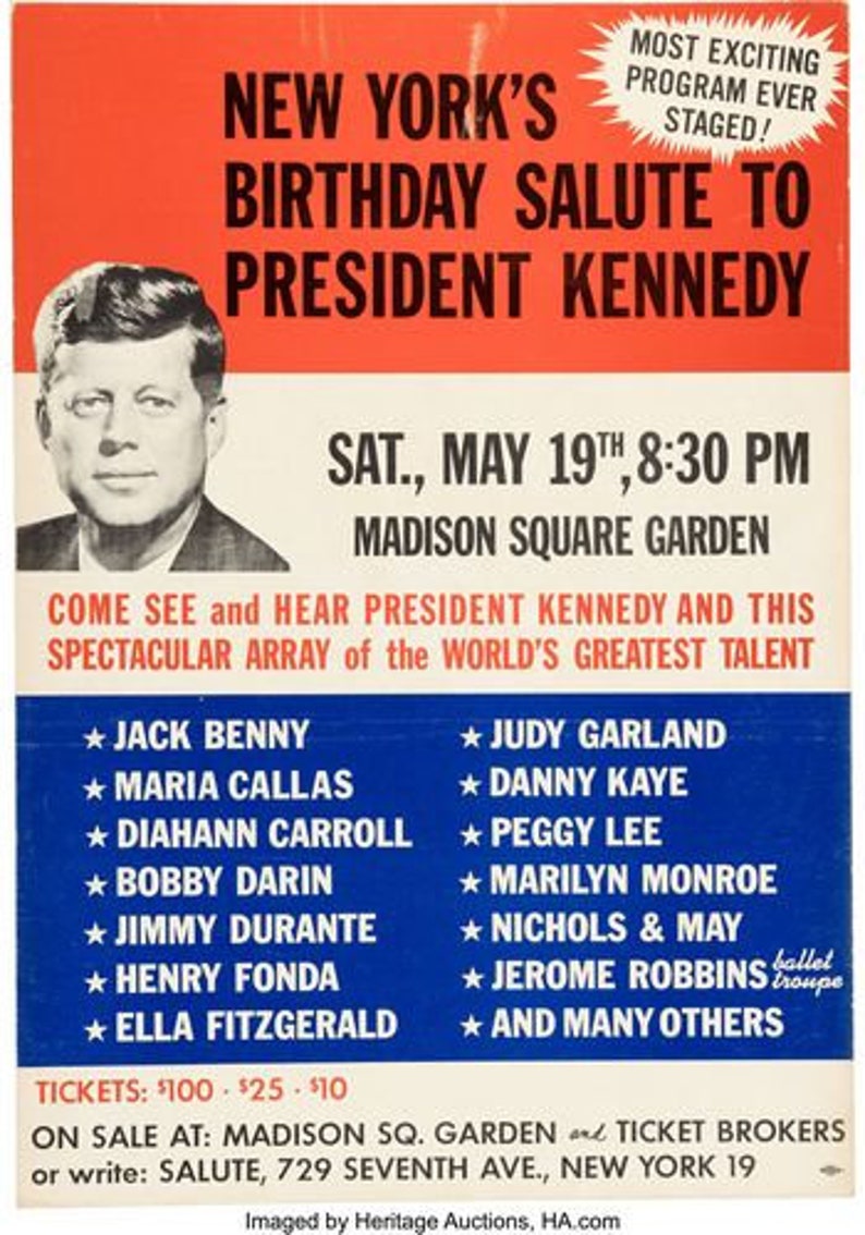 Vintage 1962 JFK Marilyn Monroe Birthday Ball New York Poster A3/A4 - Etsy