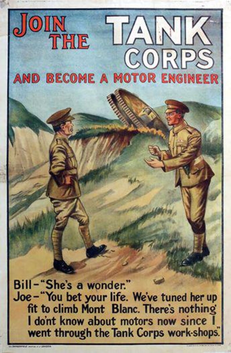 Vintage British Army Tank Corps Recruitment Poster Print A3/A4 - Etsy UK