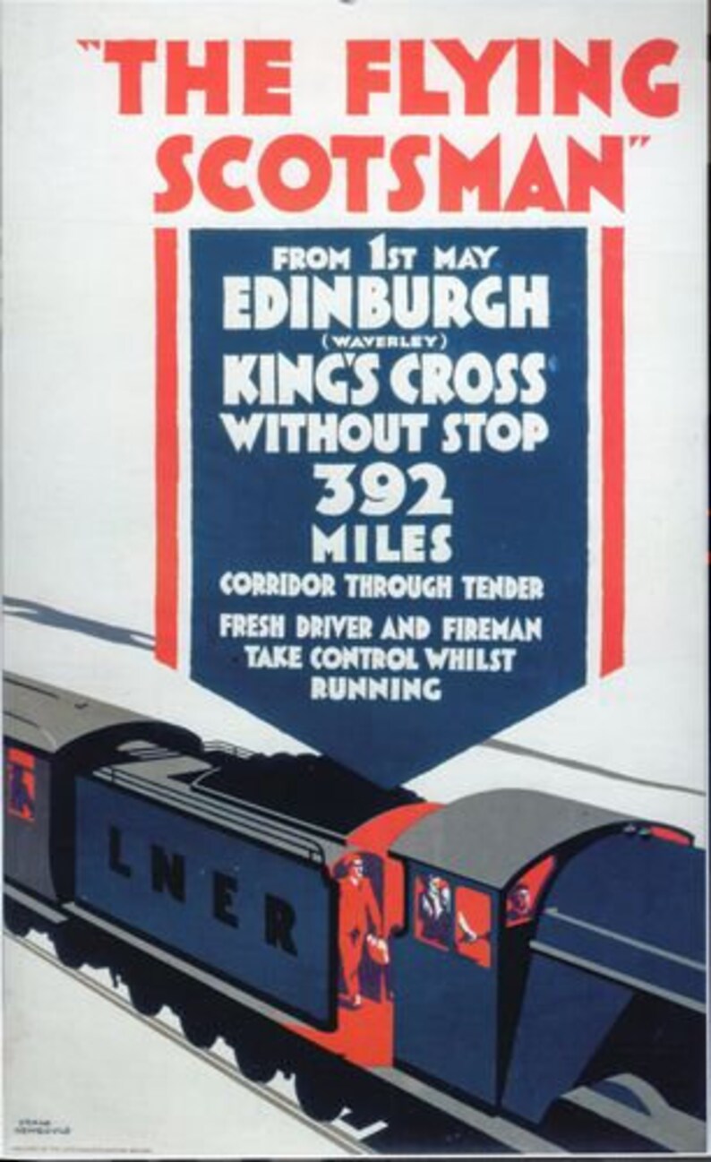 Vintage LNER Flying Scotsman Non Stop Edinburgh London Railway Poster ...