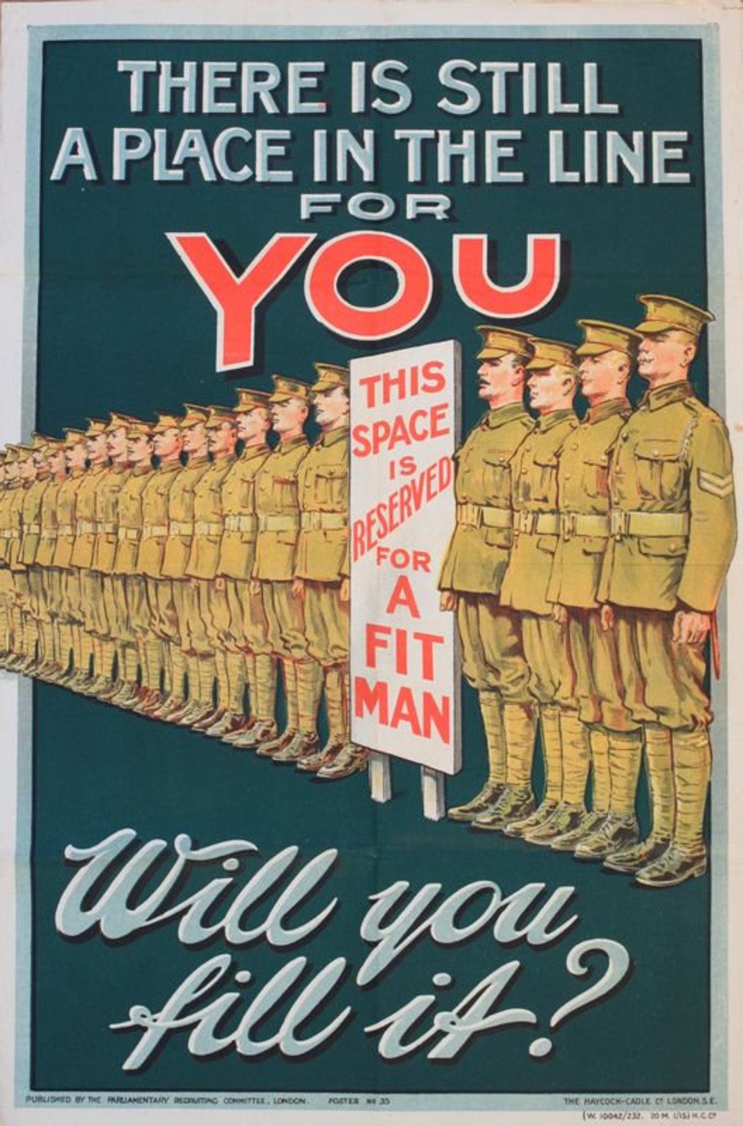 Vintage WW1 A Place in the Line for You Recruitment Poster Print A3/A4 ...