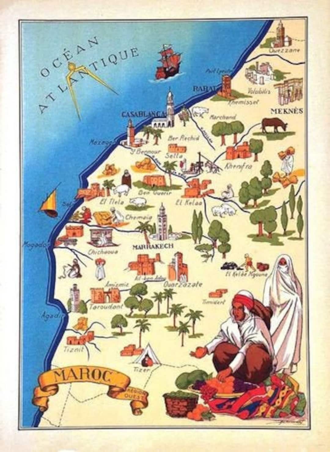 Vintage Map of Morocco Tourism Poster A4/A3 Print - Etsy