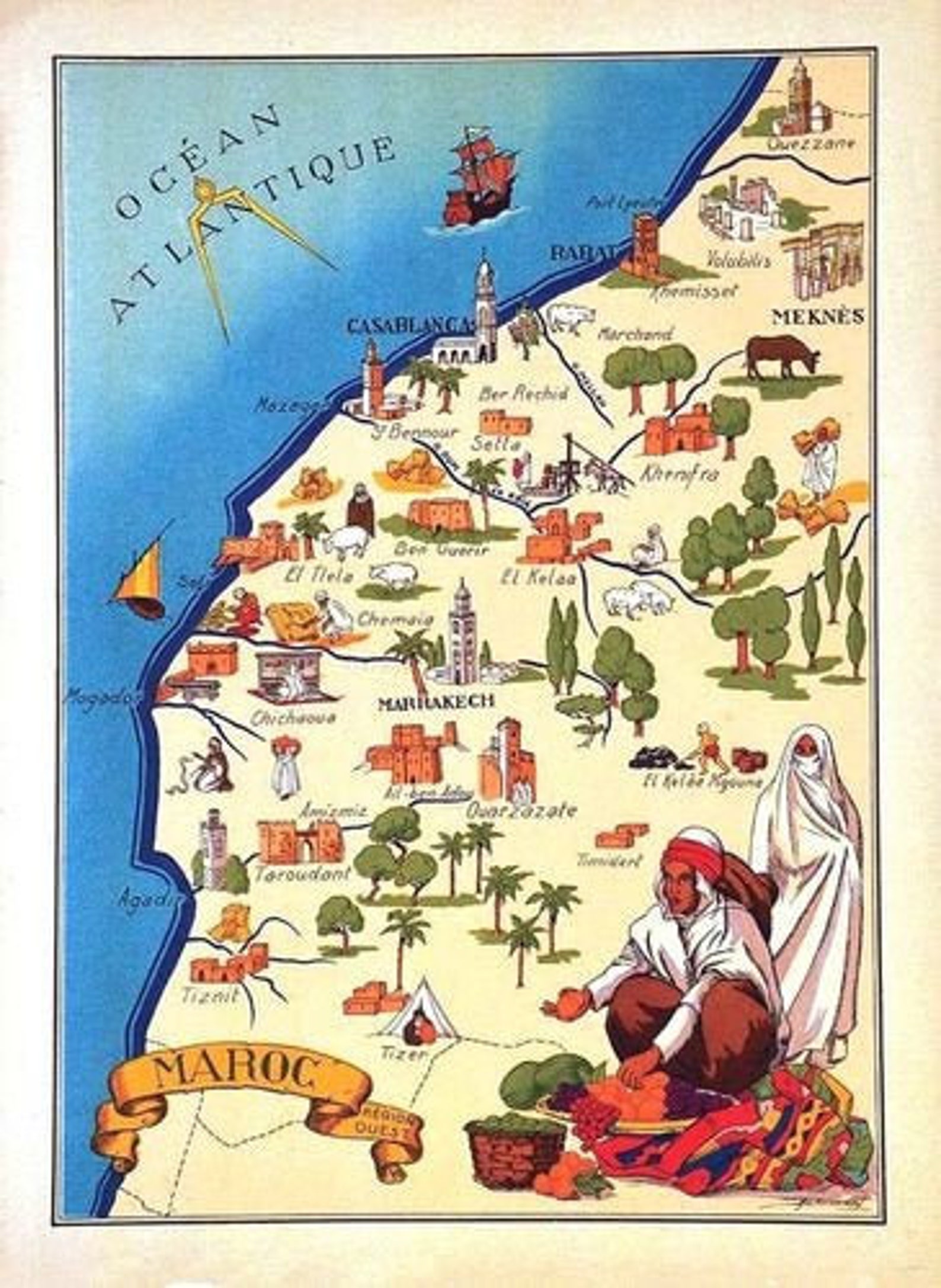 Vintage Map of Morocco Tourism Poster A4/A3 Print - Etsy UK