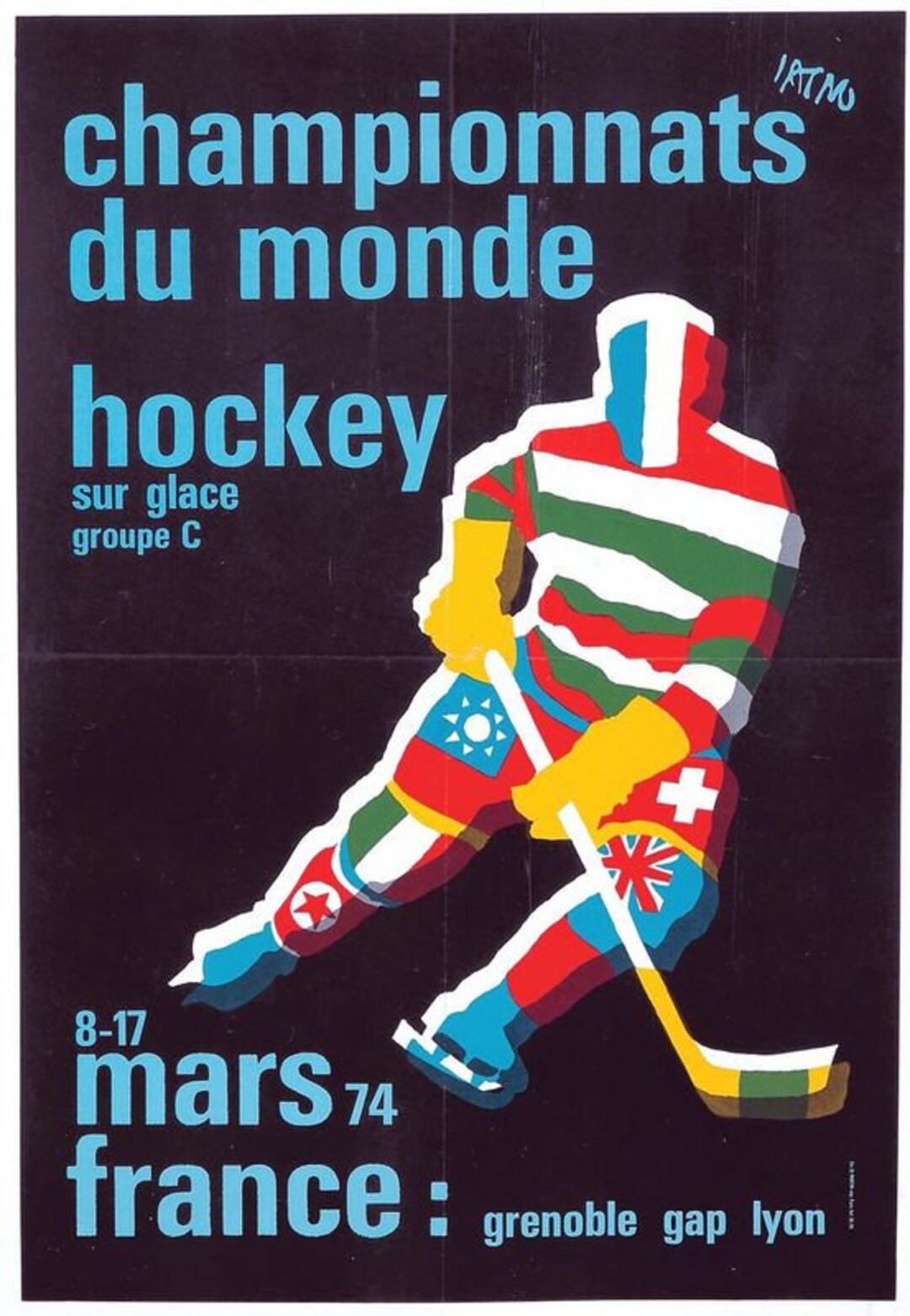 Vintage 1974 World Ice Hockey Tournament France Poster Print A3/A4 - Etsy