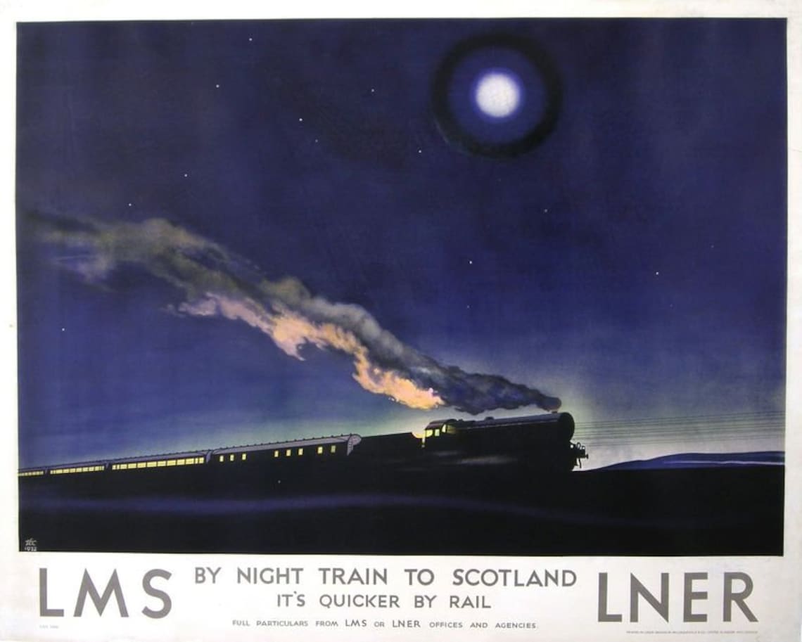 Vintage LMS LNER Night Train to Scotland Railway Poster Print A3/A4 - Etsy
