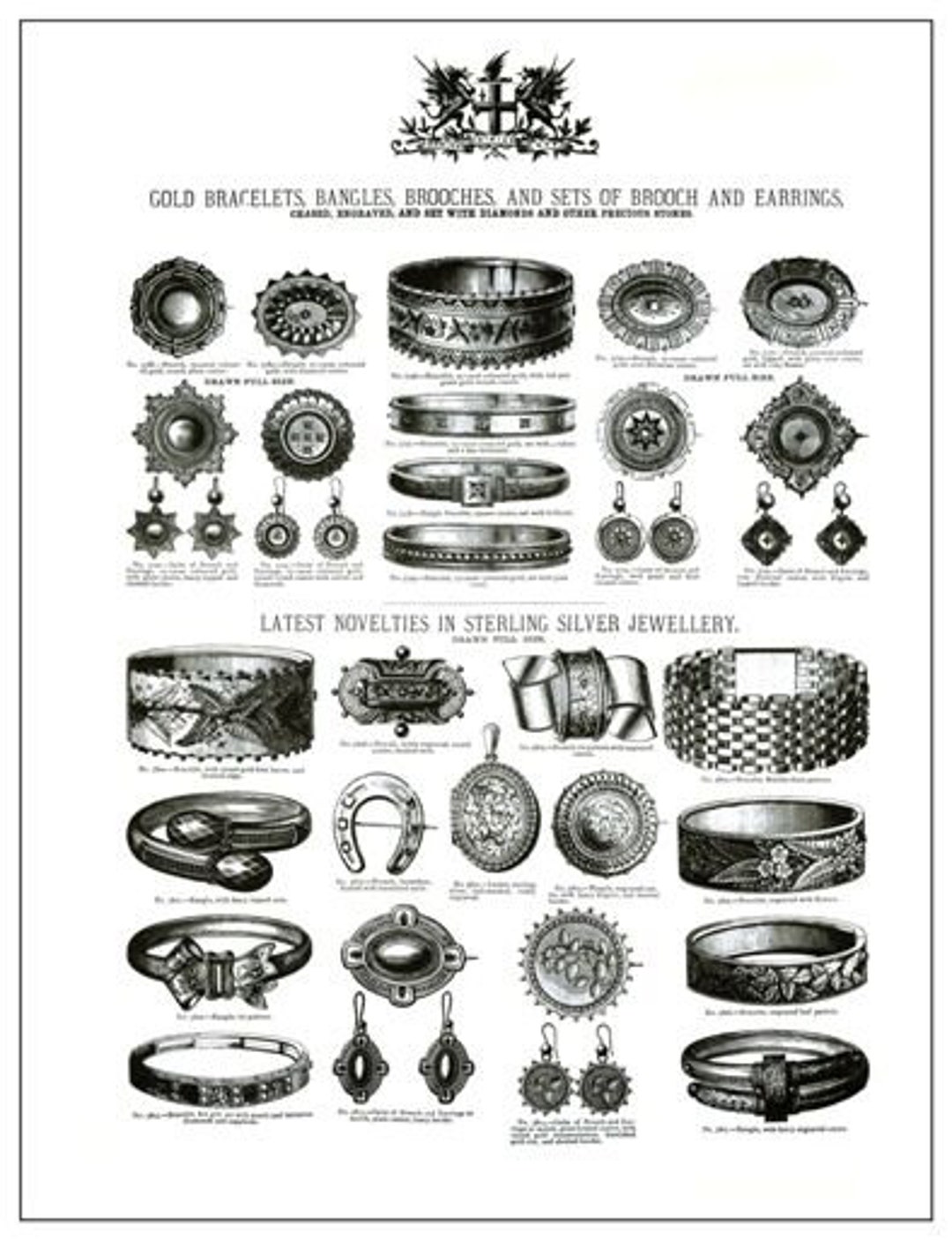 Antique Victorian Catalogue Illustration of Womens Jewellery A3 Poster ...