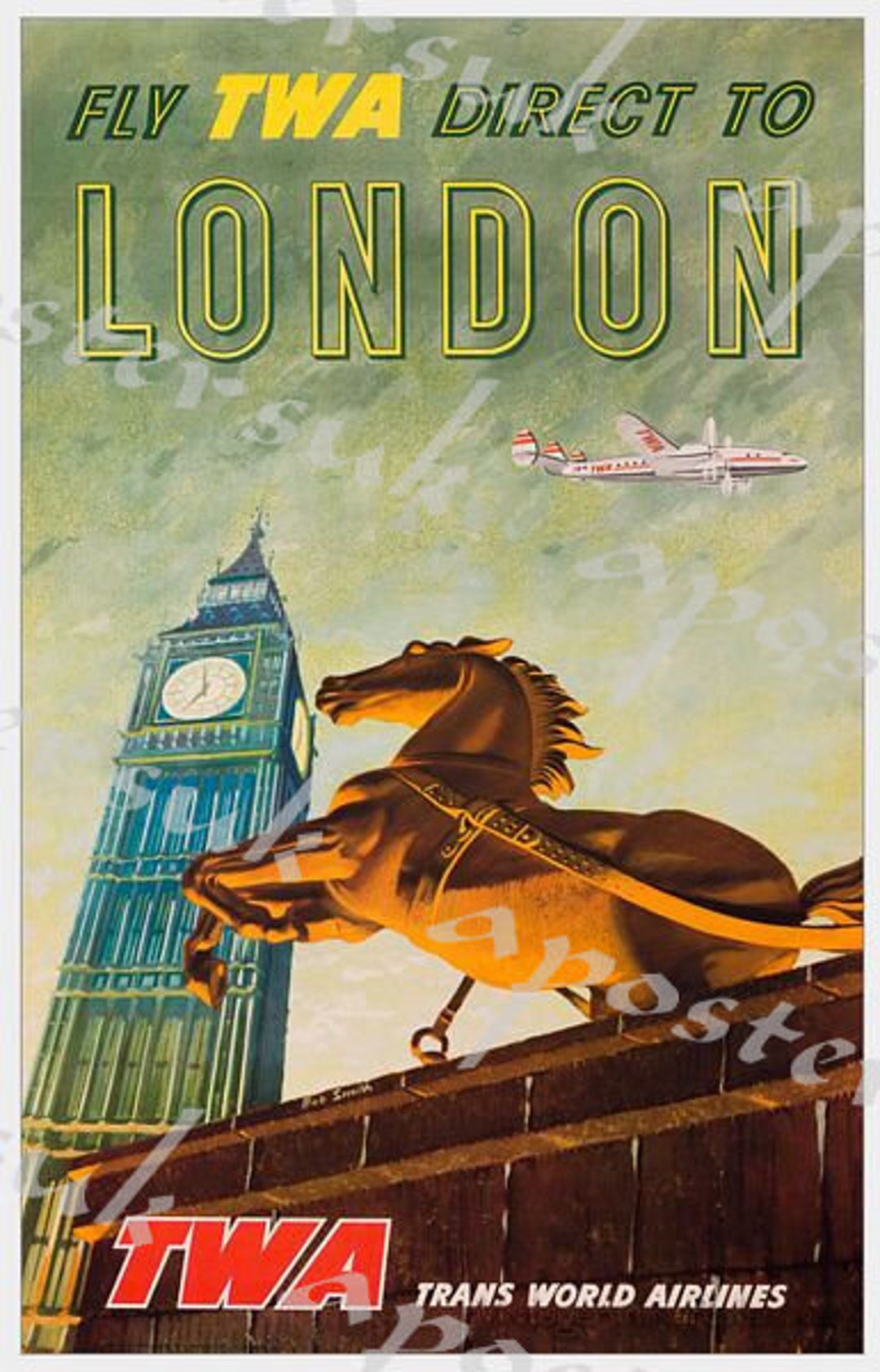 Vintage Twa Flights to London Poster A3/a4 Print - Etsy