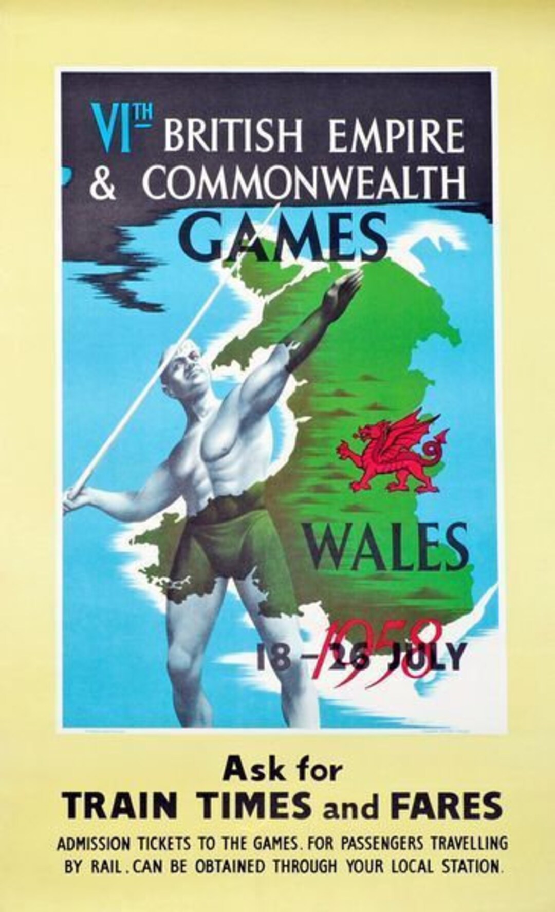 1958 Commonwealth Games Wales Poster A3 Print - Etsy