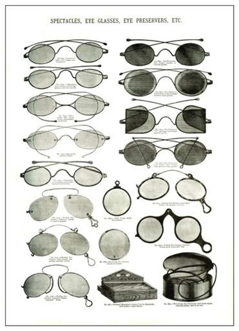 Antique Victorian Catalogue Illustr. Spectacles & Eyeglasses A3 Poster ...