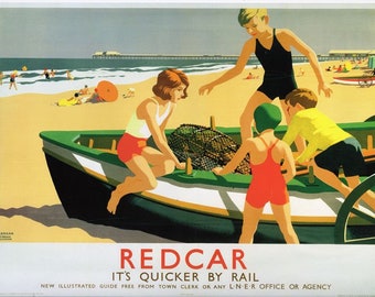 Vintage LNER Redcar Railway Poster A3 Print - Etsy