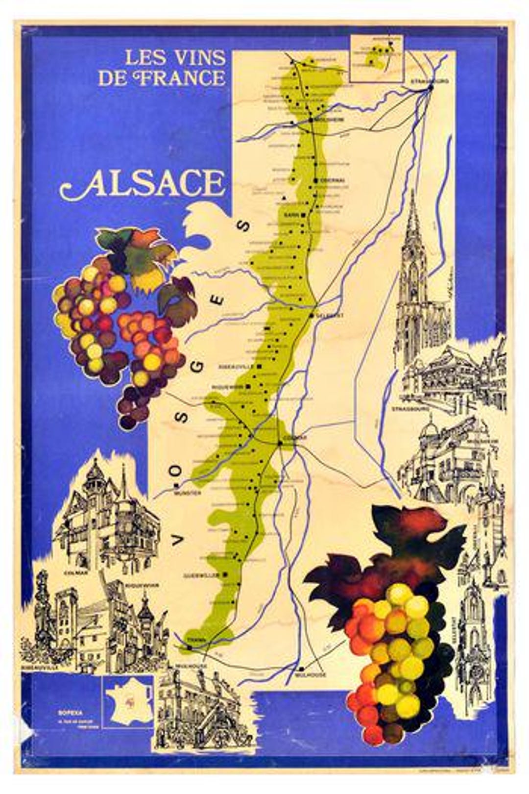 Vintage French Alsace Wine Map Tourism Poster Print A3/A4 - Etsy