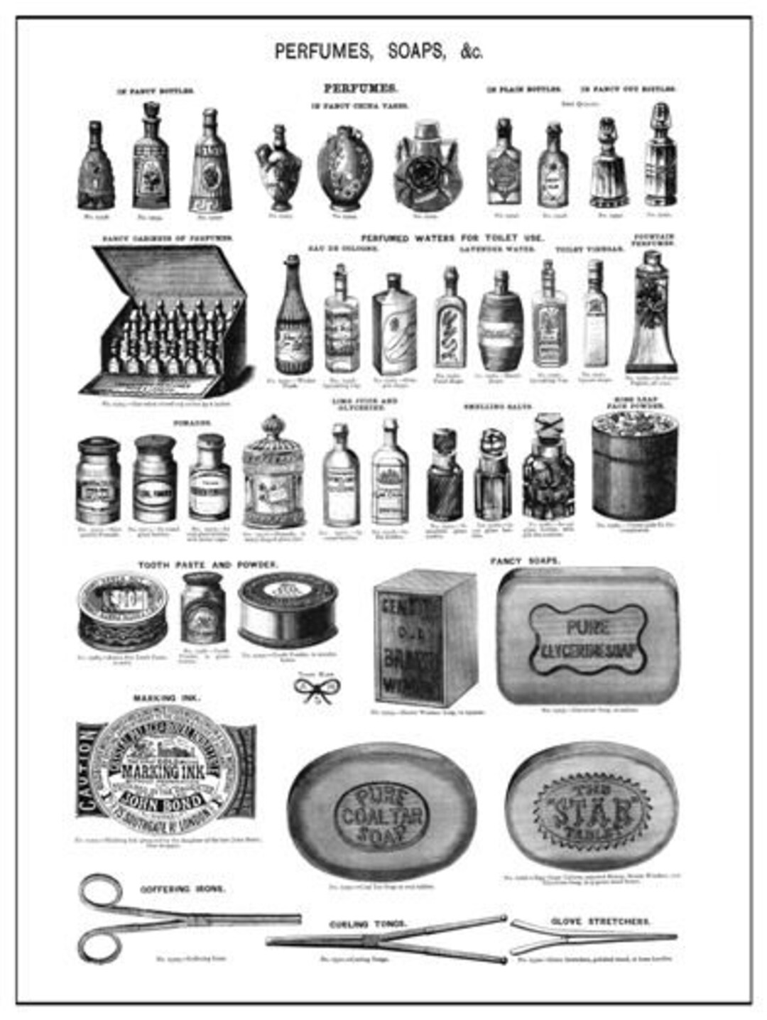 Antique Victorian Catalogue Illustration of Soaps & Perfumes A3 Poster ...