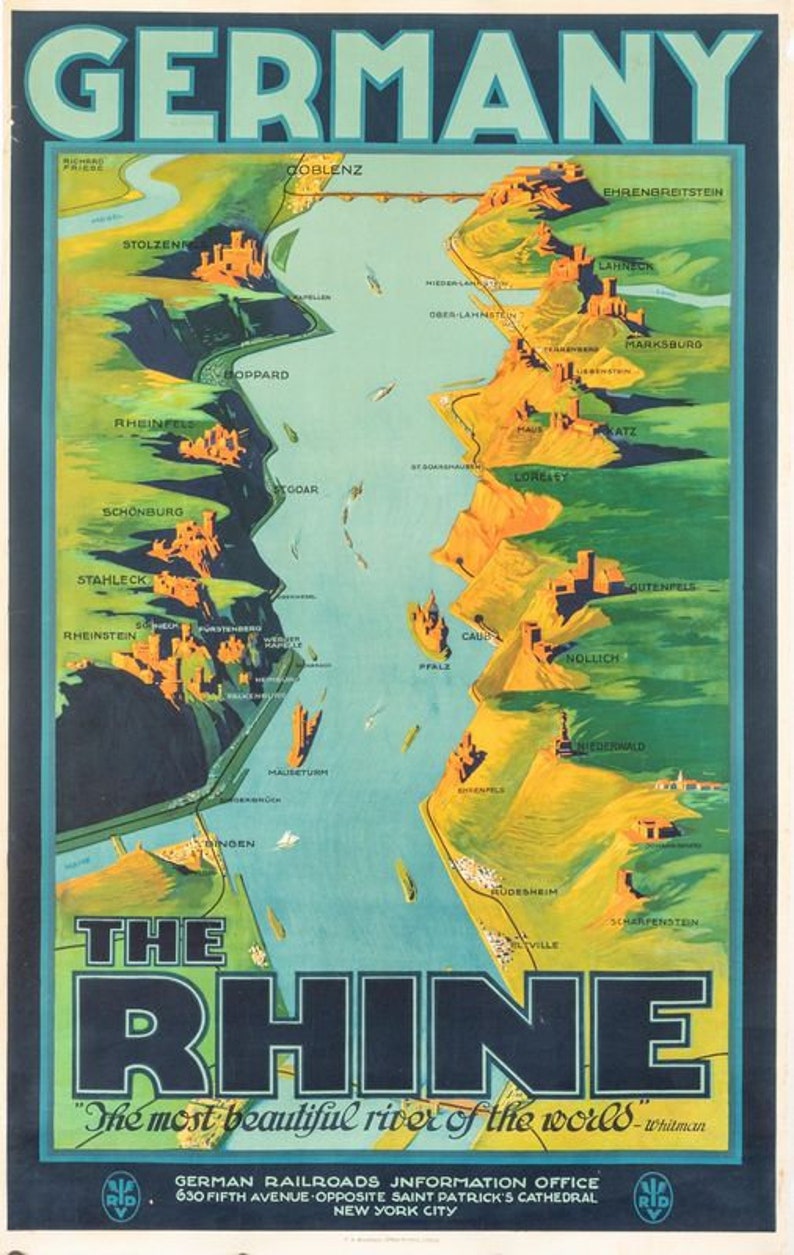 Vintage the Rhine Germany Tourism Poster Print A3/A4 - Etsy