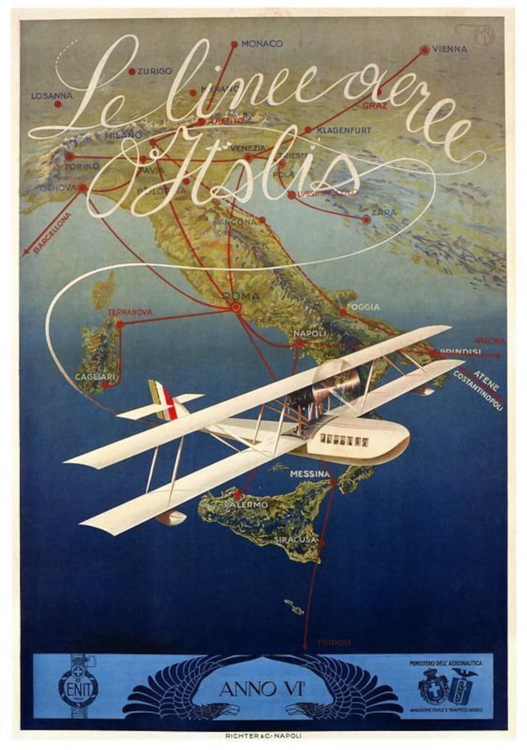 1930's Italian Seaplane Airline Poster A3/a2 Print - Etsy